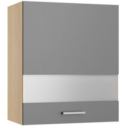 H&auml;ngeschrank KOCHSTATION "KS-Lucy", basaltgrau, eiche hell, B:60cm H:70,4cm T:34,6cm, Schr&auml;nke, H&auml;ngeschrank, Breite 60 cm, mit 1 Segmentglast&uuml;r, 2 Einlegeb&ouml;den, Soft-Close