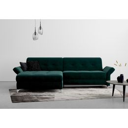 Ecksofa Home Affaire "Maredo L-Form", gr&uuml;n (dunkelgr&uuml;n), B:284cm H:89cm T:179cm, 100% Polyester, Sofas, Ecksofa, Federkern, wahlweise auch mit Kopfteil- und Armlehnverstellung