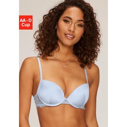 Push-up-BH Lascana "Alana", Damen, Gr. 80, Cup D, blau (hellblau), Spitze, Obermaterial: 41% Seide, 33% Polyester, 20% Polyamid, 6% Elasthan, BHs Push-up-BH, mit hohem Seidenanteil und edler Spitze, Dessous