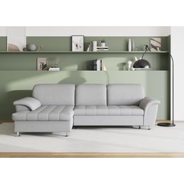 Ecksofa DOMO collection "Franzi Steppung im Sitzbereich B7T/H: 278/162/80 cm, L-Form", silber, B:278cm H:80cm T:171cm, Flachgewebe (100% Polyester);Chenille (100% Polyester), Sofas, Ecksofa, wahlweise mit Bettfunktion, Bettkasten und Kopfteilverstellung