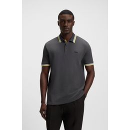 Poloshirt BOSS Green "Paddy", Herren, Gr. L, grau (dunkelgrau029), Jersey, Obermaterial: 100% Baumwolle, regular fit, hoch geschlossener Ausschnitt, eng B&uuml;ndchen, Shirts Poloshirt, atmungsaktive Piqu&eacute;-Webstruktur, Flachstrickkragen, gerader Schnitt