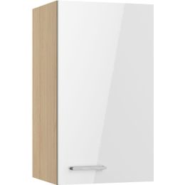 H&auml;ngeschrank KOCHSTATION, B:40cm H:70,4cm T:34,6cmwei&szlig; glanz, eiche hell, K&uuml;che, Schr&auml;nke, "KS-Lucy", Breite 40 cm, mit 1 T&uuml;r, 2 Einlegeb&ouml;den,