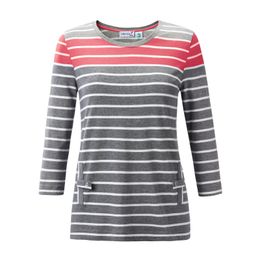 WITT Damen Shirt, anthrazit-koralle-gestreift, Gr&ouml;&szlig;e 48
