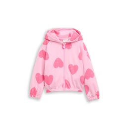 Sweatjacke Tom Tailor, M&auml;dchen, Gr. 92/98, big pink heart print, Sweatware, Obermaterial: 60% Baumwolle, 40% Polyester, bedruckt, regular fit normal, ohne Ausschnitt, elastischer Bund, Sweatjacken Sweatjacke, mit All-Over Print