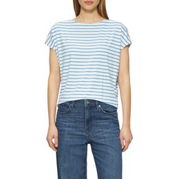 T-Shirt s.Oliver, Damen, Gr. 38, fresh blau stripe, Jersey, Obermaterial: 95% Viskose, 5% Elasthan, regular fit taillenbedeckt, Rundhals, Shirts T-Shirt, mit Markenlabel