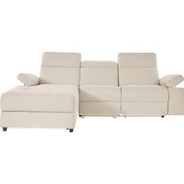 Ecksofa Home Affaire "Kilado, L-Form", beige (creme), B:259cm H:98cm T:163cm, Struktur fein (95% Polyester 5%Nylon), Sofas, Ecksofa, mit Relaxfunktion, verstellbarer Armlehne, Kopfteilverstellung