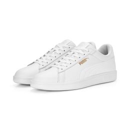 Sneaker Puma "SMASH 3.0 L", Herren, Gr. 44, wei&szlig; (Puma wei&szlig;, Puma wei&szlig;, Puma gold), Leder, unifarben, Schuhe Sneaker, mit sportlicher Optik, mit leicht profilierter Gummilaufsohle, Topseller
