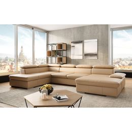 Sit & More Wohnlandschaft SIT & MORE "Valantine U-Form, B: 349 cm", braun (cappuccino), B:349cm H:73cm T:226cm, NaturLEDER;Spannstoff, Sofas, Wohnlandschaft, mit Arm- & Kopfteilverstellung, optional mit Bettfunktion