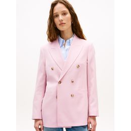 Kurzblazer Tommy Hilfiger "TIMELESS WOOL DB BLAZER", Damen, Gr. 34, bon. pink, Web, Obermaterial: 54% Polyester, 44% Wolle, 2% Elasthan, unifarben, bequem, V-Ausschnitt, Blazer Kurzblazer, mit doppelreihiger Knopfleiste