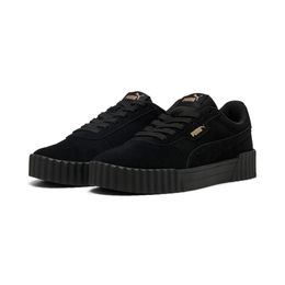 Sneaker Puma "CARINA 3.0 SD", Damen, Gr. 40,5, schwarz (Puma schwarz, Puma gold), Leder, Schuhe Sneaker, aus Wildleder, mit SOFTFOAM+ Einlegesohle, mit Schn&uuml;rung