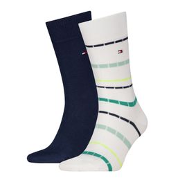 Socken Tommy Hilfiger "TH MEN SOCK 2P SUMMER BRETON", Herren, Gr. 43-46, wei&szlig;, fresh gr&uuml;n, Obermaterial: 75% Baumwolle, 24% Polyamid, 1% Elasthan, Socken Socken