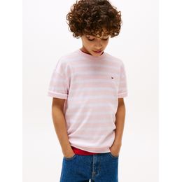 T-Shirt Tommy Hilfiger "INTERLOCK STRIPE HTR T-SHIRT SS", Jungen, Gr. 12 (152), rosa (light pink heather stripe), Single Jersey, Obermaterial: 60% Baumwolle, 40% Polyester, gestreift, regular fit h&uuml;ftlang, Rundhals, Shirts T-Shirt, f&uuml;r Kinder bis 16 Jahre, mit kleinem Flag-Label