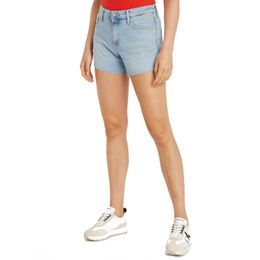 Shorts Calvin Klein Jeans "MID RISE SHORT", Damen, Gr. 29, N-Gr, blau (denim light), Web, Obermaterial: 99% Baumwolle, 1% Elasthan, unifarben, regular fit, Hosen Shorts, im 5-Pocket-Style