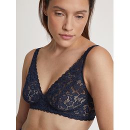 Soft-BH Calida "Natural Comfort Lace", Damen, Gr. 70, Cup A, blau (dunkelblau), Spitze, Obermaterial: 86% Polyamid, 14% Elasthan, unifarben, normal, BHs Soft-BH, mit vollelastischer Spitze, Single Jersey, feminin, weich