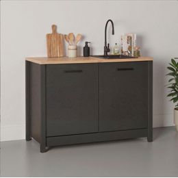 Sp&uuml;lenschrank Inter Link, B:130cm H:92cm T:60cmanthrazit, Holzwerkstoff, MDF, K&uuml;che, Schr&auml;nke, "Veneto", F&uuml;r Sp&uuml;le & Sp&uuml;lmaschine, Soft-Close, F&uuml;&szlig;e