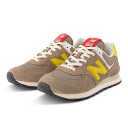 Sneaker New Balance "574", Herren, Gr. 41,5, mushroom, ginger lemon, Leder, Textil, mehrfarbig, Schuhe Sneaker