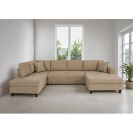 Wohnlandschaft TRENDS BY HG "Moritz U-Form, B: 324 cm", d516 enjoy new 36 antelop, B:324cm H:86cm T:178cm, 92% Polyester;8% Nylon, Sofas, Wohnlandschaft, mit Bettfunktion, Bettkasten & Zierkissen