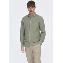 Only & Sons Langarmhemd ONLY & SONS "ONSCAIDEN LS SOLID LINEN SHIRT NOOS", Herren, Gr. S, N-Gr, gr&uuml;n (swamp), Web, Obermaterial: 55% Baumwolle, 45% Leinen, unifarben, slim fit, Rundhals, &Auml;rmel mit &Auml;rmelschlitz 1-Knopf-Manschette, Hemden Langarmhemd