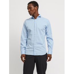 Jack & Jones Langarmhemd JACK & JONES "JPRBLAJAXON mit Stretchanteil und stylischem Kragen", Herren, Gr. M, N-Gr, blau (cashmere blau), Web, Obermaterial: 97% Baumwolle, 3% Elasthan, unifarben, slim fit taillenbedeckt, ohne Ausschnitt, Manschette, Hemden, unifarben, slim fit, Web, Hemdkragen, atmungsaktiv