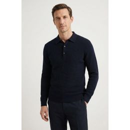 Polokragenpullover OLYMP "Waffle Structure Pullover", Herren, Gr. M, blau (marine), Strick, Obermaterial: 89% Baumwolle, 11% Polyamid, regular fit, Rippb&uuml;ndchen, Pullover Polokragenpullover, strukturiert, unifarben, regular fit, Strick