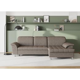 Ecksofa DOMO collection "Franzi Steppung im Sitzbereich B7T/H: 278/162/80 cm, L-Form", beige (beige, braun), B:278cm H:80cm T:171cm, Flachgewebe (100% Polyester);Chenille (100% Polyester), Sofas, Ecksofa, wahlweise mit Bettfunktion, Bettkasten und Kopfteilverstellung