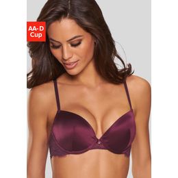 Push-up-BH Lascana "Alana", Damen, Gr. 70, Cup C, bunt (bordeauxrot), Spitze, Obermaterial: 41% Seide, 33% Polyester, 20% Polyamid, 6% Elasthan, BHs Push-up-BH, mit hohem Seidenanteil und edler Spitze, Dessous