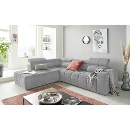 Ecksofa DOMO collection "Brandon L-Form, auch in Leder", grau (hellgrau), B:275cm H:80cm T:228cm, Sofas, Ecksofa, inklusive Kopfteilverstellung, wahlweise mit Sitztiefenverstellung
