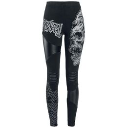 Rock Rebel by EMP Rockige Leggings mit Prints, Cut-Outs und Kunstledereins&auml;tzen Leggings schwarz wei&szlig; in L Q122-000218 M457701