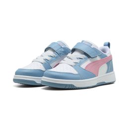 Puma M&auml;dchen Sneaker "REBOUND V6 LO AC+ PS", Gr. 31Puma wei&szlig;, poised pink, cool blau, Synthetik, mehrfarbig, Schuhe, kn&ouml;chelhoher Schnitt, mit
