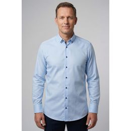 Langarmhemd OLYMP "Luxor", Herren, Gr. 40, N-Gr, hellblau, Web, Obermaterial: 100% Baumwolle, unifarben, normal, 2-Knopf-Manschette, Hemden, modern fit, Button-down-Kragen, Businesshemd