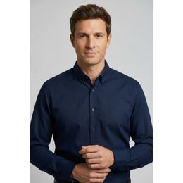 Langarmhemd OLYMP "Luxor", Herren, Gr. 38, N-Gr, marine, Web, Obermaterial: 100% Baumwolle, unifarben, normal, 2-Knopf-Manschette, Hemden, modern fit, Button-down-Kragen, Businesshemd