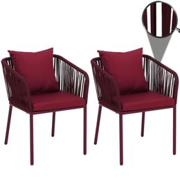 2er-Set Gartenstuhl MCW-N41, Outdoor Armlehne, wetterfest Aluminium Seilgeflecht Rope ~ bordeaux, Kissen bordeaux