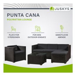 Juskys Polyrattan Lounge Punta Cana L schwarz f&uuml;r 4-5 Personen &ndash; Sessel, Sofa, Tisch & Hocker