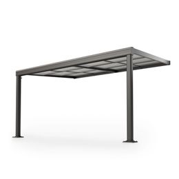 Juskys Terrassendach Jakarta 4x3 m - Schiebedach, Alu mit Doppelstegplatten, wetterfest, UV-Schutz