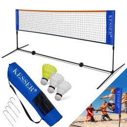 Kesser&reg; Badmintonnetz, Tennisnetz 300cm 400cm 500 cm Federballnetz 3-Fach-H&ouml;henverstellbar, Set bestehend aus Netz, 3x Feder- & Tennisball, stabilem Eisen-Gestell, Transporttasche, Indoor & Outdoor