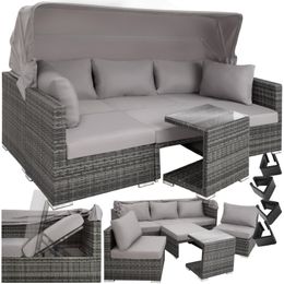 TecTake&reg; Aluminium Rattan Lounge, wetterfest und UV-best&auml;ndig, f&uuml;r 5 bis 6 Personen, mit klappbarem Sonnenschutz