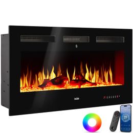 TecTake&reg; Elektro-Wandkamin, 2 Leistungsstufen mit 900 W und 1800 W, mehrere Farb-, Helligkeits- und Geschwindigkeitseinstellungen, mit Fernbedienung und App-Steuerung, integriertes Thermostat