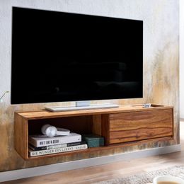 FineBuy TV-Board Kommode 110cm h&auml;ngend Sheesham Massivholz TV Lowboard mit 1 Schublade