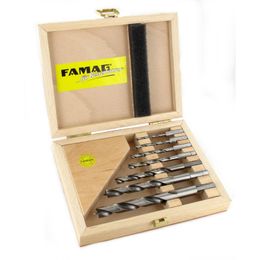 Famag Spiralbohrer Set f&uuml;r Holz, 7-teilig, HSS-G, 3-12 mm, Holz-Box, Holzbohrer