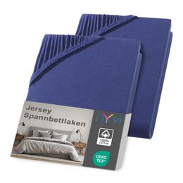 NYVI Jersey Spannbettlaken DreamScience f&uuml;r Matratzen bis 22 cm H&ouml;he - Weich & Anschmiegsam, Rundumgummizug, B&uuml;gelfrei Farbe:navyblau;Gr&ouml;&szlig;e:140x200 - 160x200 cm (2er Pack)