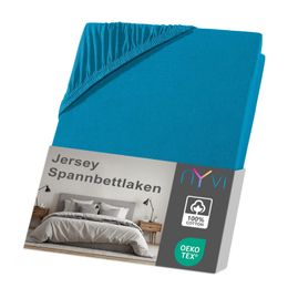 NYVI Jersey Spannbettlaken DreamScience f&uuml;r Matratzen bis 22 cm H&ouml;he - Weich & Anschmiegsam, Rundumgummizug, B&uuml;gelfrei Farbe:petrol;Gr&ouml;&szlig;e:180x200 - 200x200 cm