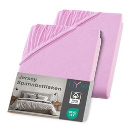 NYVI Jersey Spannbettlaken DreamScience f&uuml;r Matratzen bis 22 cm H&ouml;he - Weich & Anschmiegsam, Rundumgummizug, B&uuml;gelfrei Farbe:rosa;Gr&ouml;&szlig;e:140x200 - 160x200 cm (2er Pack)