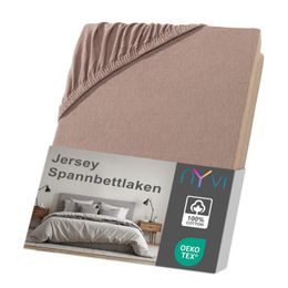 NYVI Jersey Spannbettlaken DreamScience f&uuml;r Matratzen bis 22 cm H&ouml;he - Weich & Anschmiegsam, Rundumgummizug, B&uuml;gelfrei Farbe:nougat;Gr&ouml;&szlig;e:180x200 - 200x200 cm
