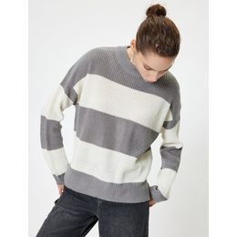 KOTON Pullover Damen Gr&ouml;&szlig;e L hellgrau / wei&szlig;