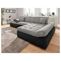 Ecksofa DOMO collection "PB Moric wahlweise mit Bettfunktion + Armteilverstellung, L-Form", schwarz (schwarz, wei&szlig;, grau, grau), B:300cm H:80cm T:172cm, Kunstleder SOFTLUX / Struktur (90% Polyester, 10% Polyacryl);Zierkissen: Struktur (90% Polyester, 10% Polyacryl);Microfaser PRIMABELLE (100% Polyester) / Struktur (90% Polyester, 10% Polyacryl), Sofas, Ecksofa, im XXL-Format, B/T/H:300/172/80 cm, 