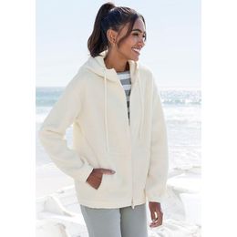 ELBSAND Fleecejacke beige Gr. 40 f&uuml;r Damen. Mit Schriftzug, Stickereien. Gerade. Nachhaltig.
