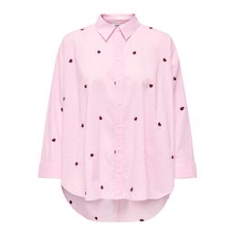Hemdbluse Only "ONLNEW LINA GRACE LS EMB SHIRT NOOS WVN", Damen, Gr. M, roseate spoonbill detail:bordeaux heart, Web, Obermaterial: 100% Baumwolle, Po-bedeckend, Blusen Hemdbluse