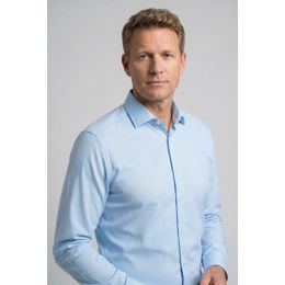 Langarmhemd OLYMP "Luxor 24/Seven", Herren, Gr. 39, N-Gr, bleu, Jersey, Obermaterial: 92% Baumwolle, 8% Elasthan, normal, 2-Knopf-Manschette, Hemden Langarmhemd, Businesshemd, Jersey, modern fit, New Kentkragen