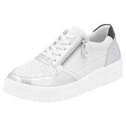 Plateausneaker Remonte, Damen, Gr. 43, silber (wei&szlig;, silberfarben, schwarz), Leder, Lederimitat, Schuhe Plateausneaker, Freizeitschuh, Halbschuh, Schn&uuml;rschuh mit Schaftrandpolsterung