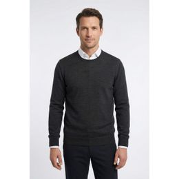 Rundhalspullover OLYMP "OLYMP Strick Casual", Herren, Gr. S, grau (graphit), Obermaterial: 100% Schurwolle, normal, Rundhals, Pullover Rundhalspullover, moderner Strickpullover